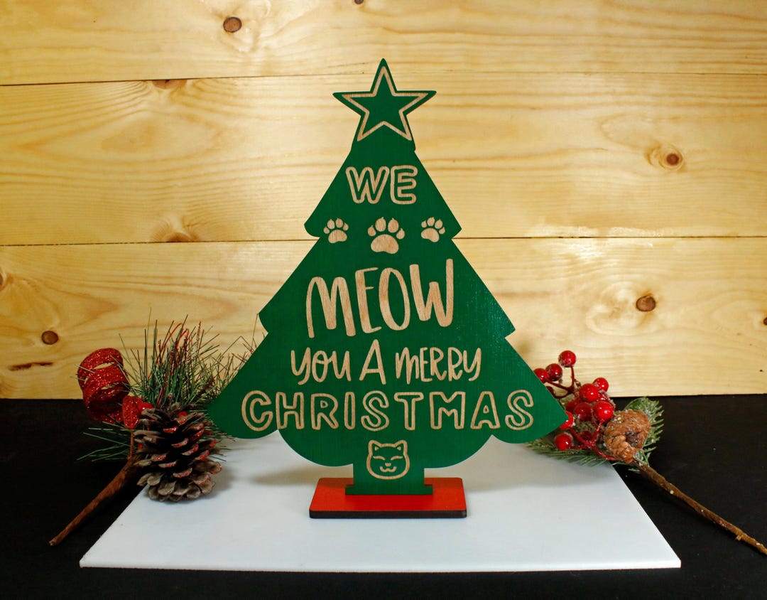 We Meow You A Merry Christmas Wooden Sign, Cute Christmas Cat Signs ...