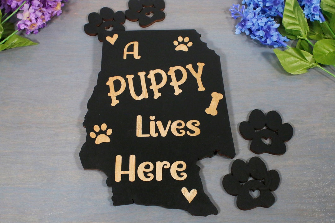 A Puppy Lives Here Wooden Sign, Dog Wall Art, Cute Dog Décor, Rustic ...
