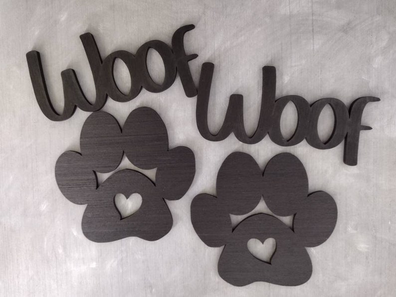 Woof or Meow Word Cutout and Paw Print Bundle Laser Cut - Etsy