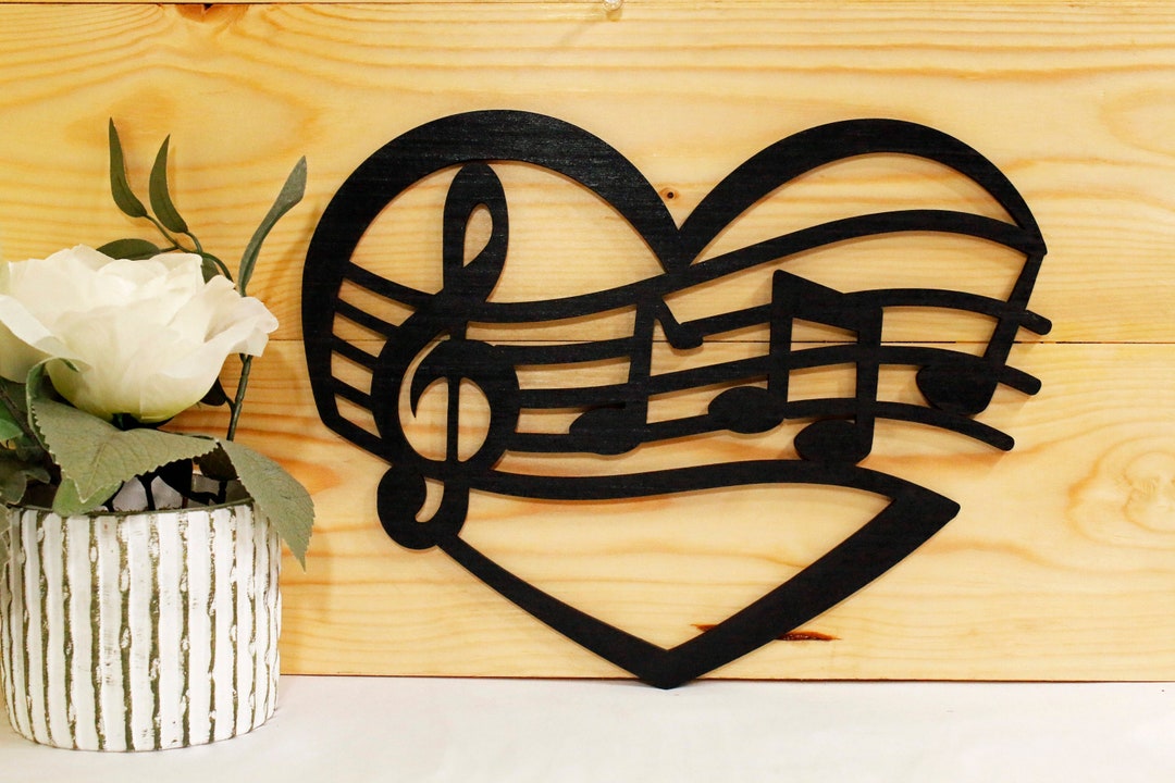 Wooden Musical Notes Heart Sign, Music Wall Art, Musical Décor, Music ...