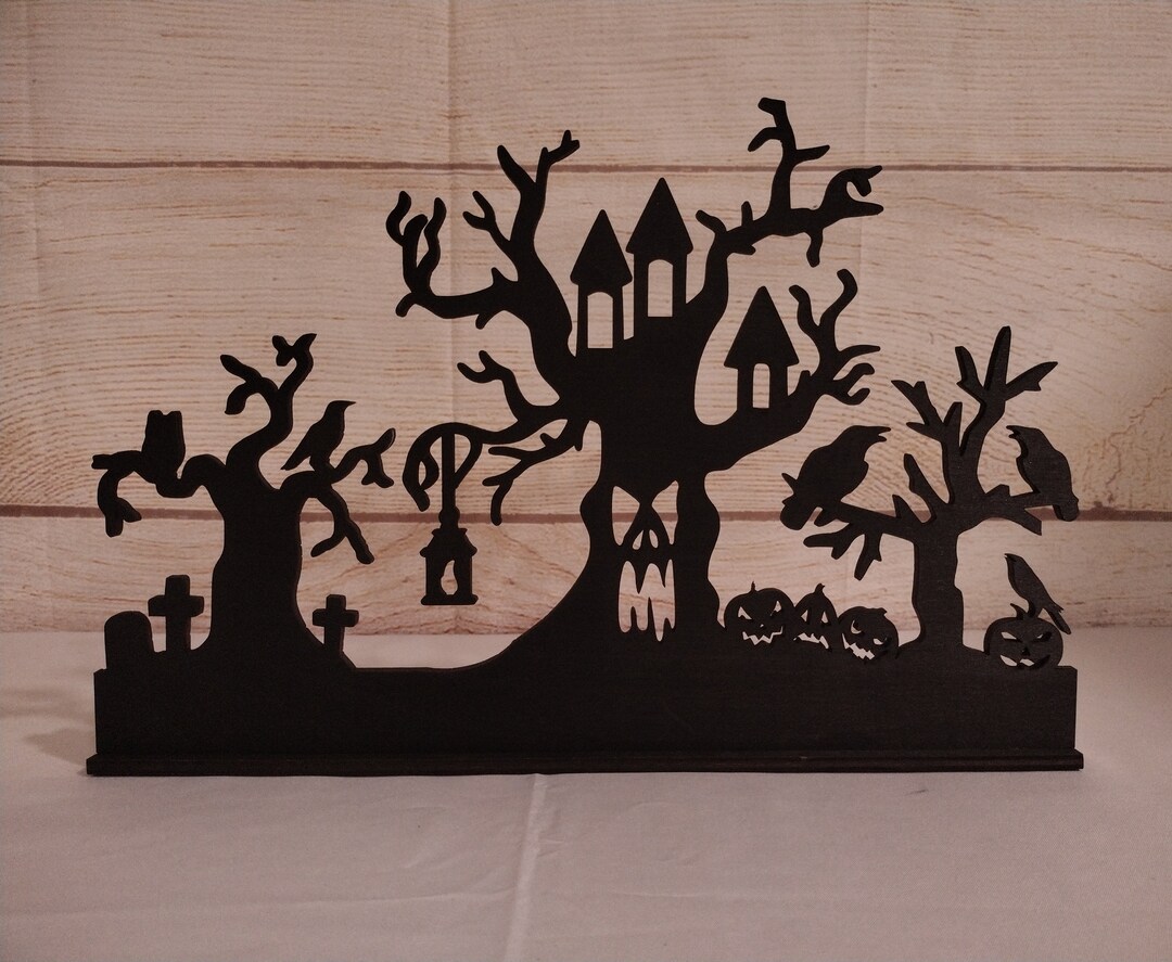 Spooky Haunted Forest Wood Display, Haunted Trees, Pumpkins, Owls ...