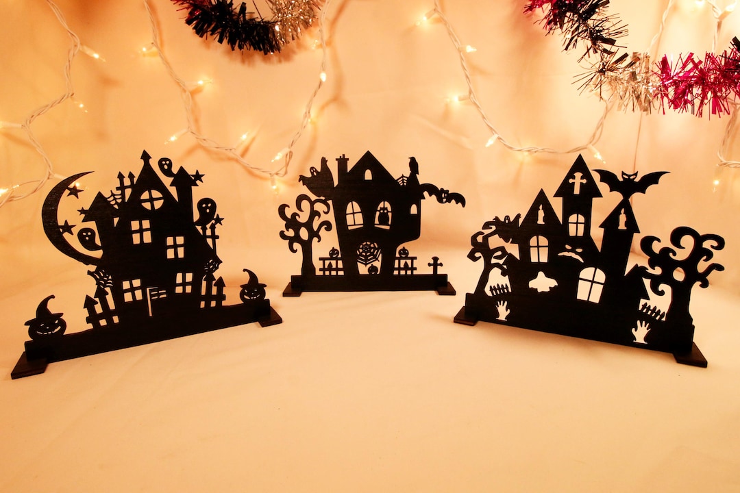 Spooky Wooden Haunted House Display: Halloween Mantel Decor - Etsy