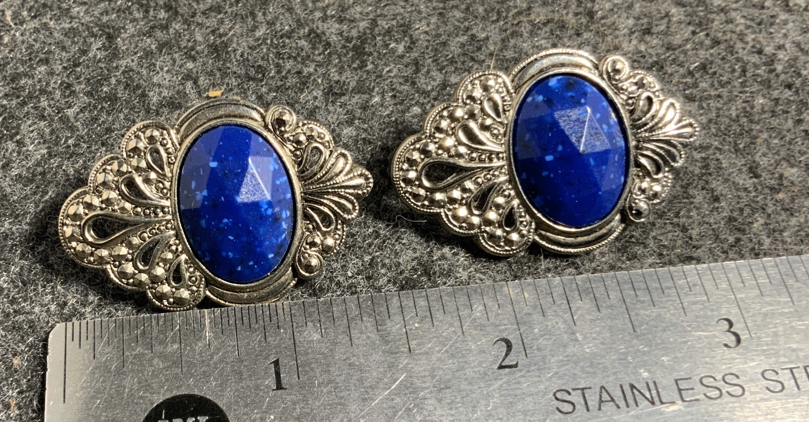 Pendientes Blue Filigree-Clip ON - Etsy España