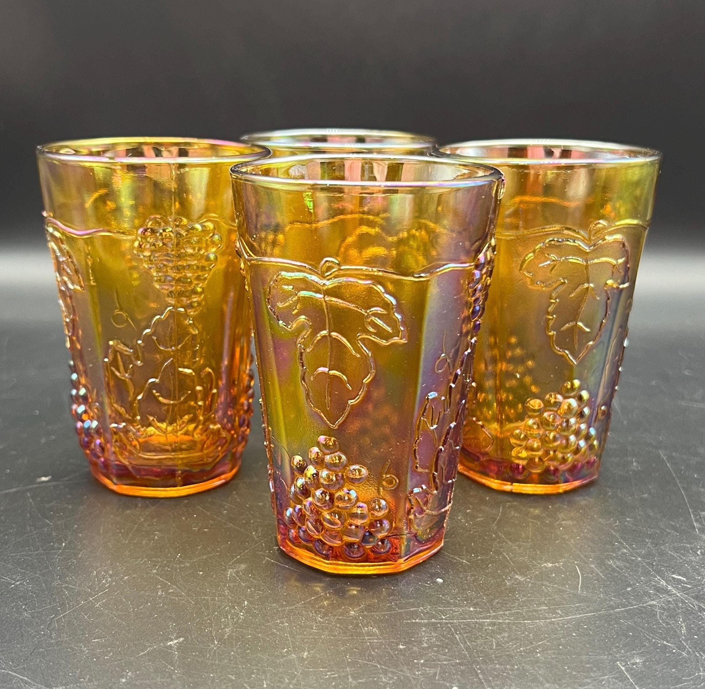 Four Vintage Amber Iridescent Carnival Glass Justice Glasses, Set of 4 ...