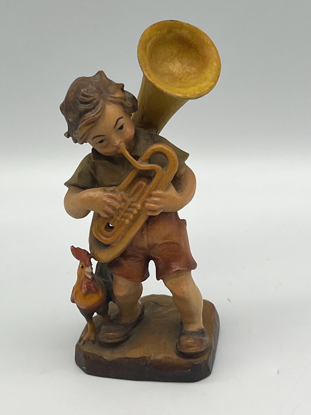 PEMA Italy Boy Playing Tuba Painted Maple Wood Carving Peter Mahlknecht ...