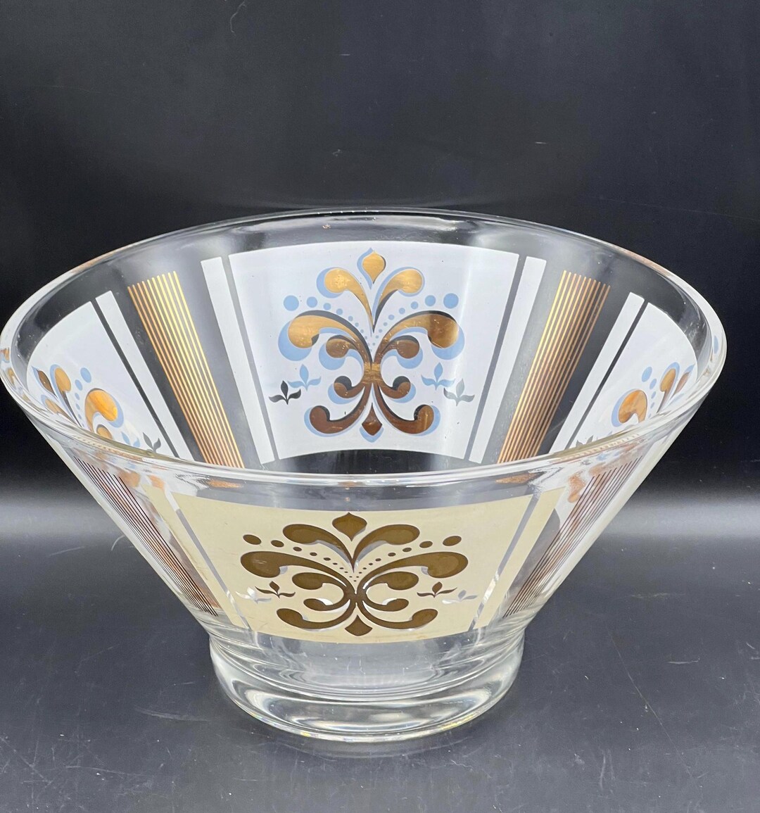 Vintage Anchor Hocking Glass Bowl MC Gold and Frosted Design 1960s- 10. ...