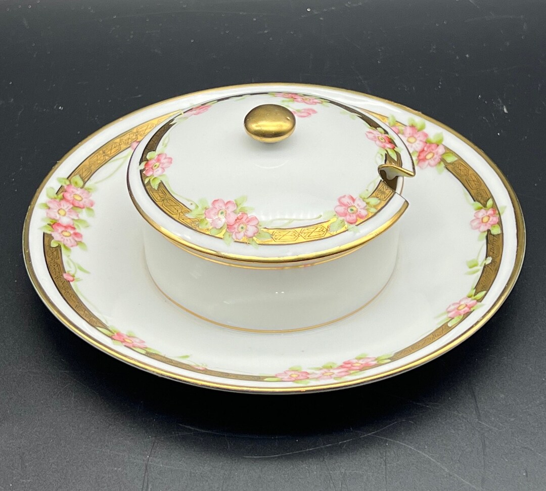 Nippon Condiment Set Hand Painted Pink Flowers Gilding 8.75” - Etsy