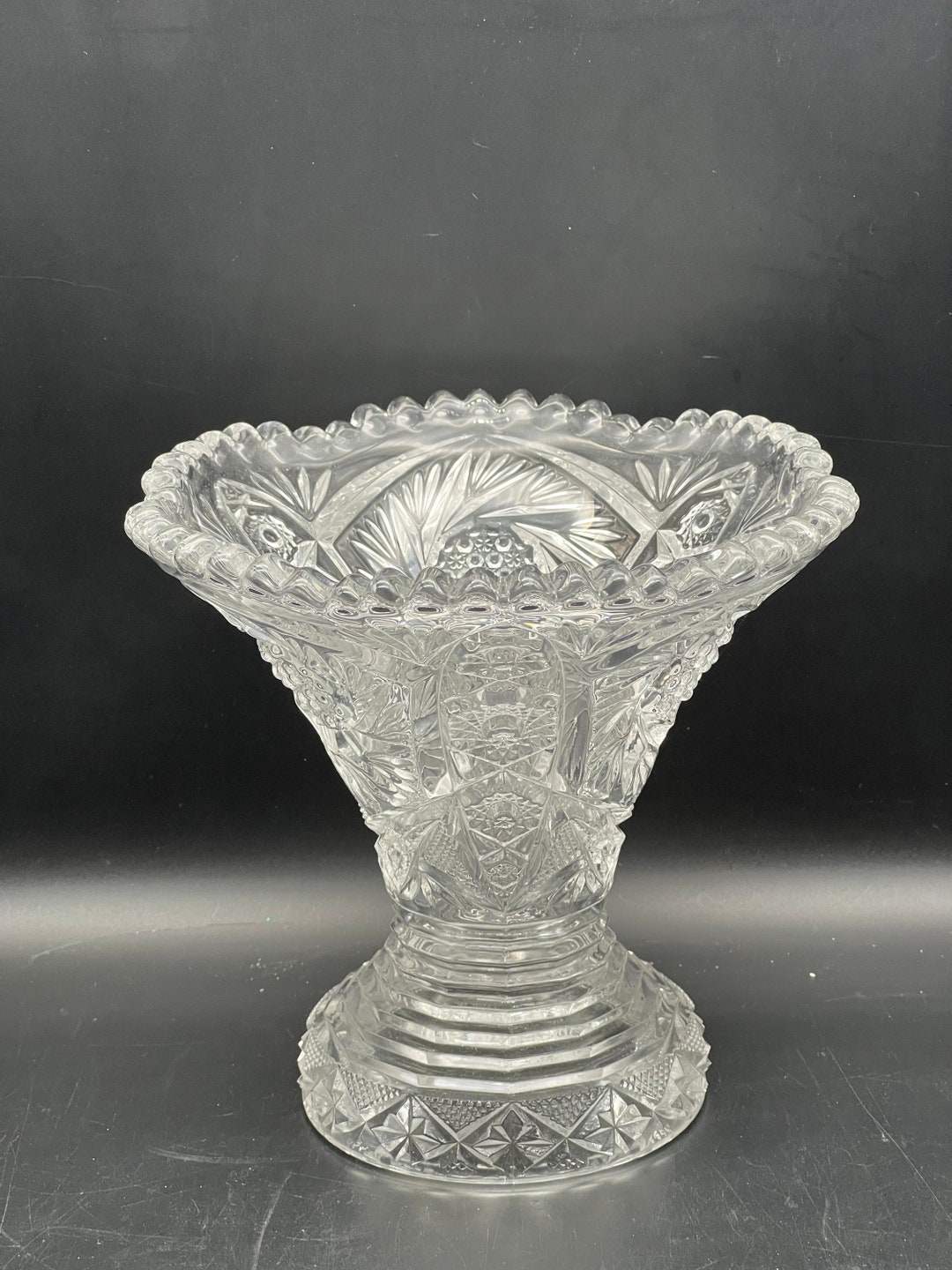 Vintage Imperial Glass Whirling Star Clear Pressed Glass Punch Bowl ...