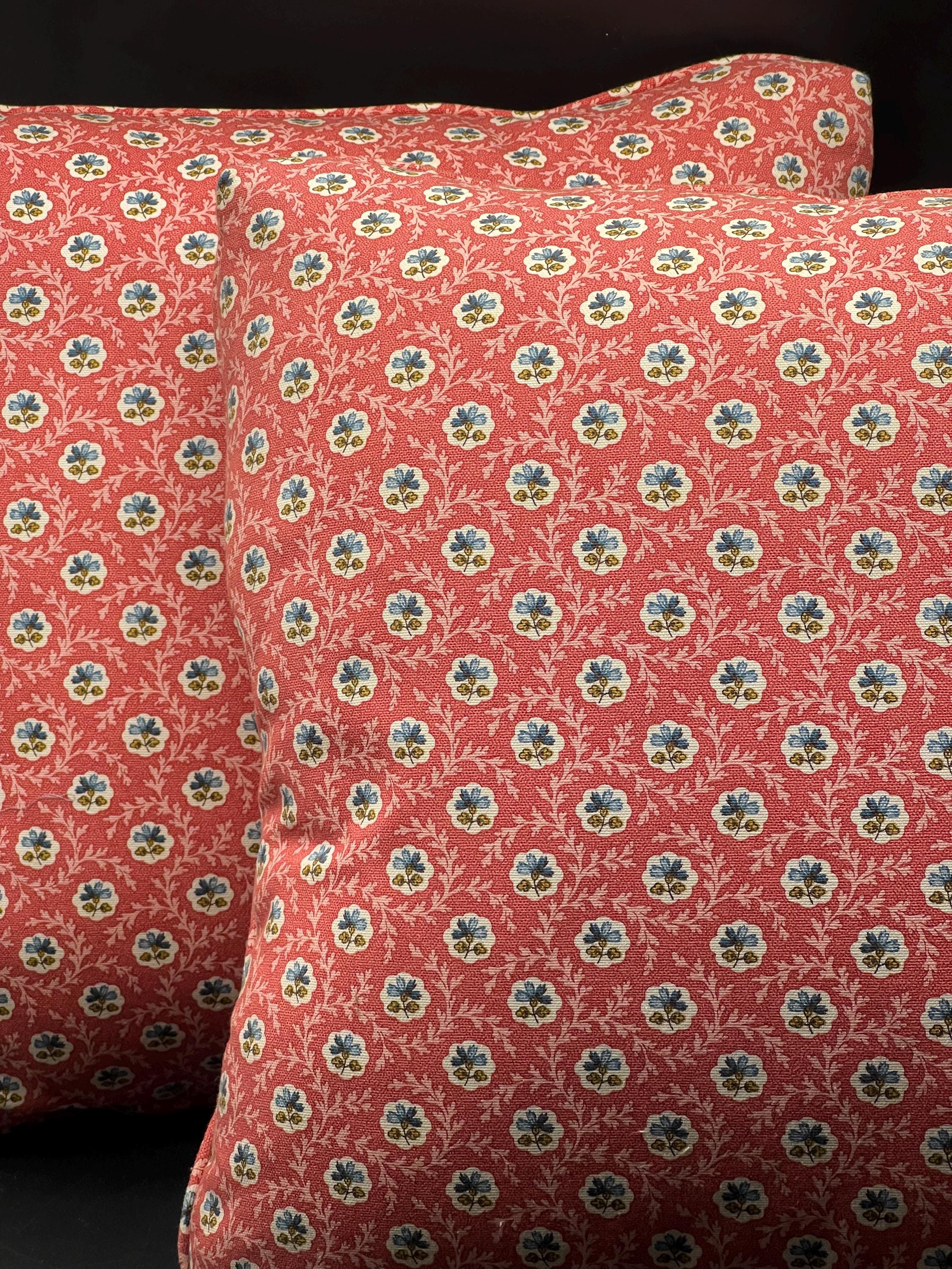 Two Vintage Ethan Allen Pillows Pink Red With Blue Flowers 1980’s -set ...