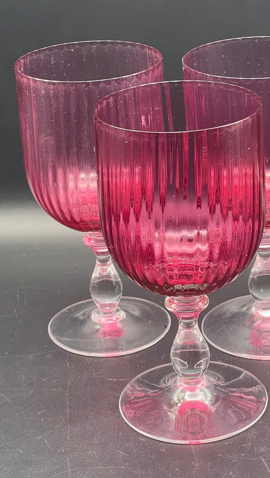 Two Pink Goblets Wine Glasses Ridges Ribbed 6.75 Set of 2 Murano - Etsy