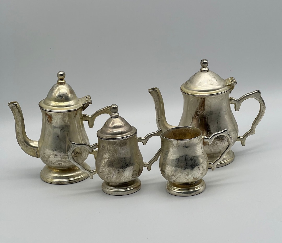 Vintage Godinger Silver Art Miniature Tea Set Silverplate Two Teapots ...