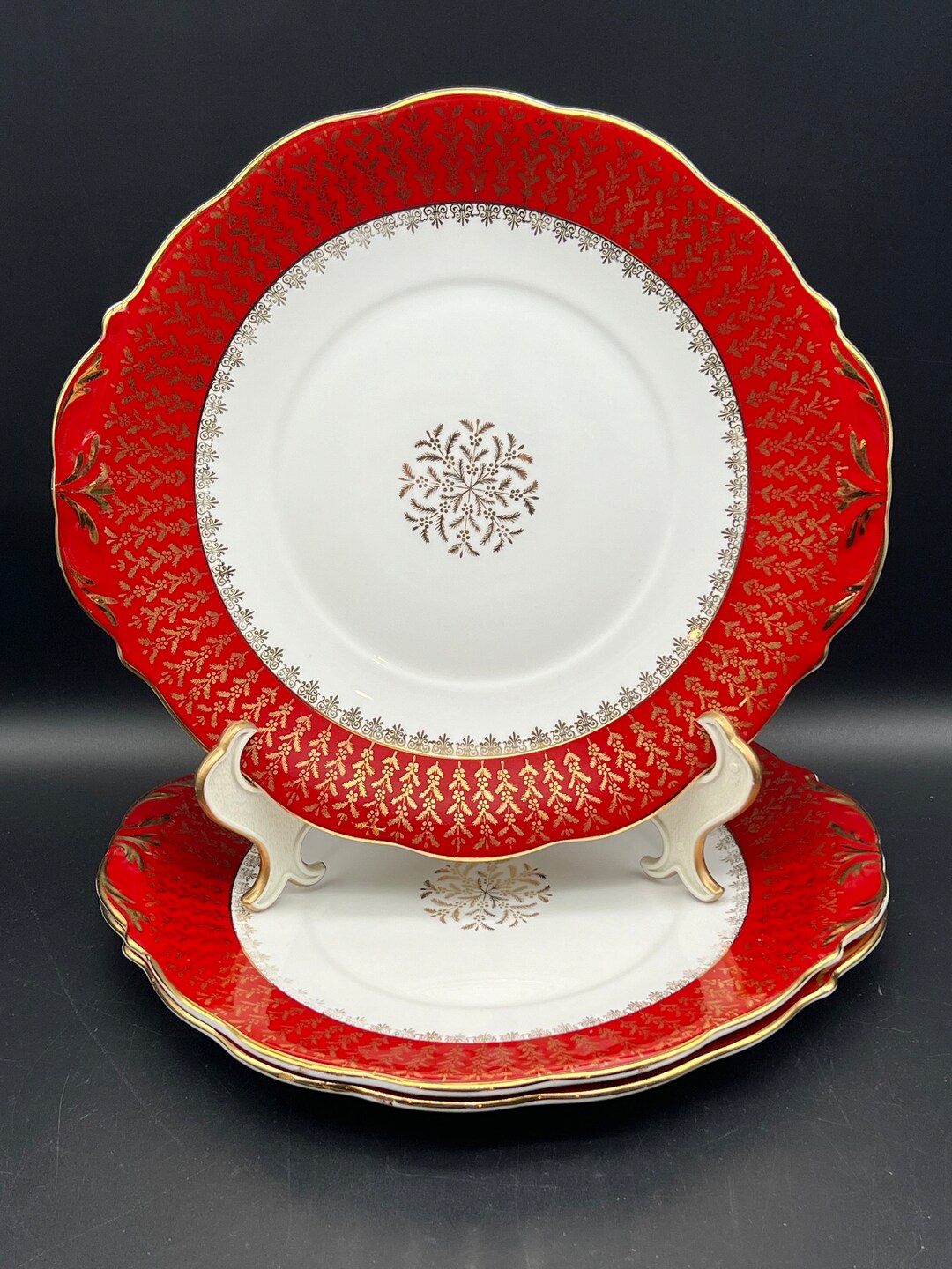 Queen Anne Red and Gold Cake Plate Sandwich Handled Plate Pattern 253 ...