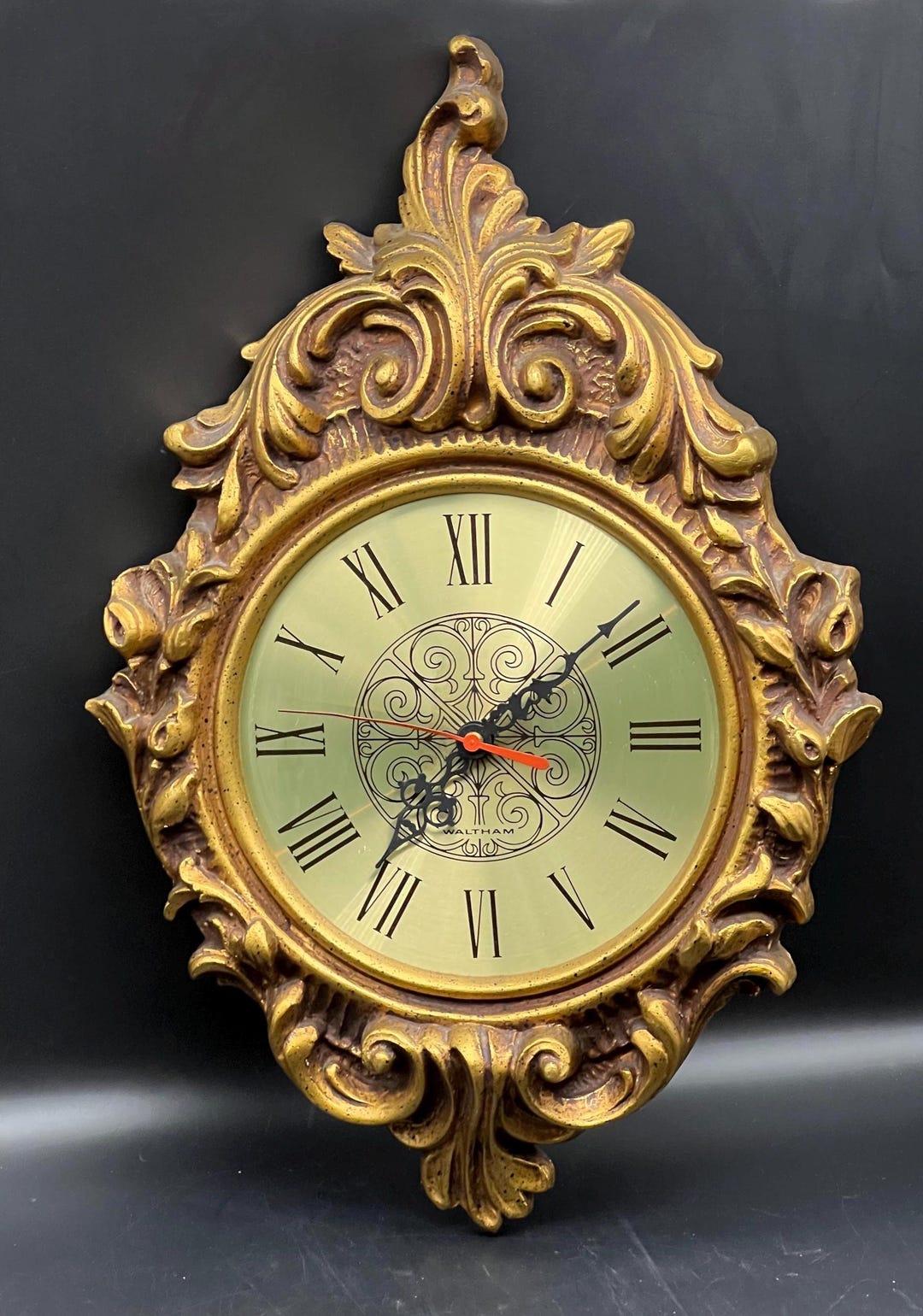 Vintage Waltham Gold Ornate Wall Clock - Hollywood Regency - 17.5” X 11 ...