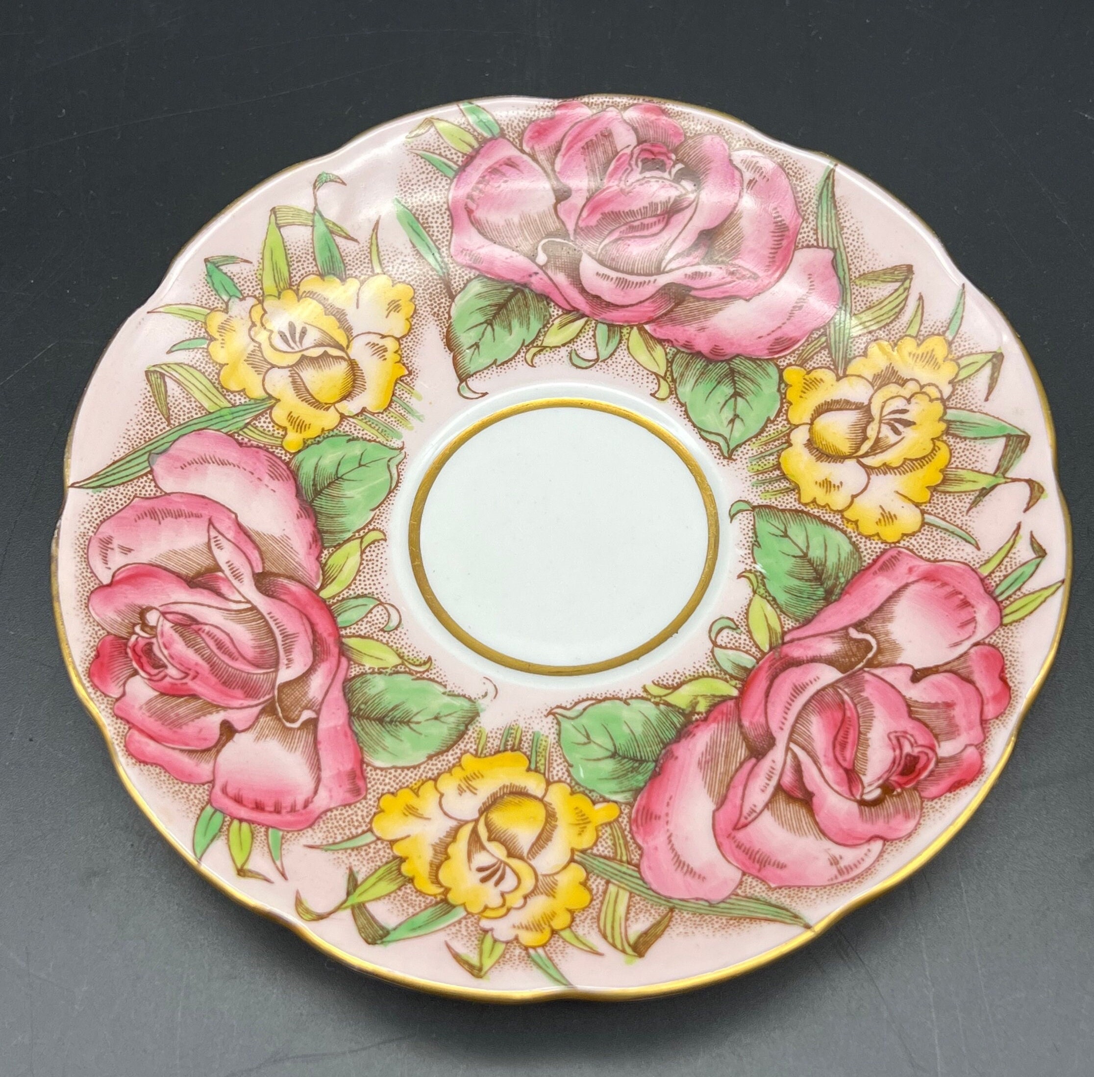 Taylor & Kent Cabbage Roses Teacup and Saucer Set Light Pink Interior ...