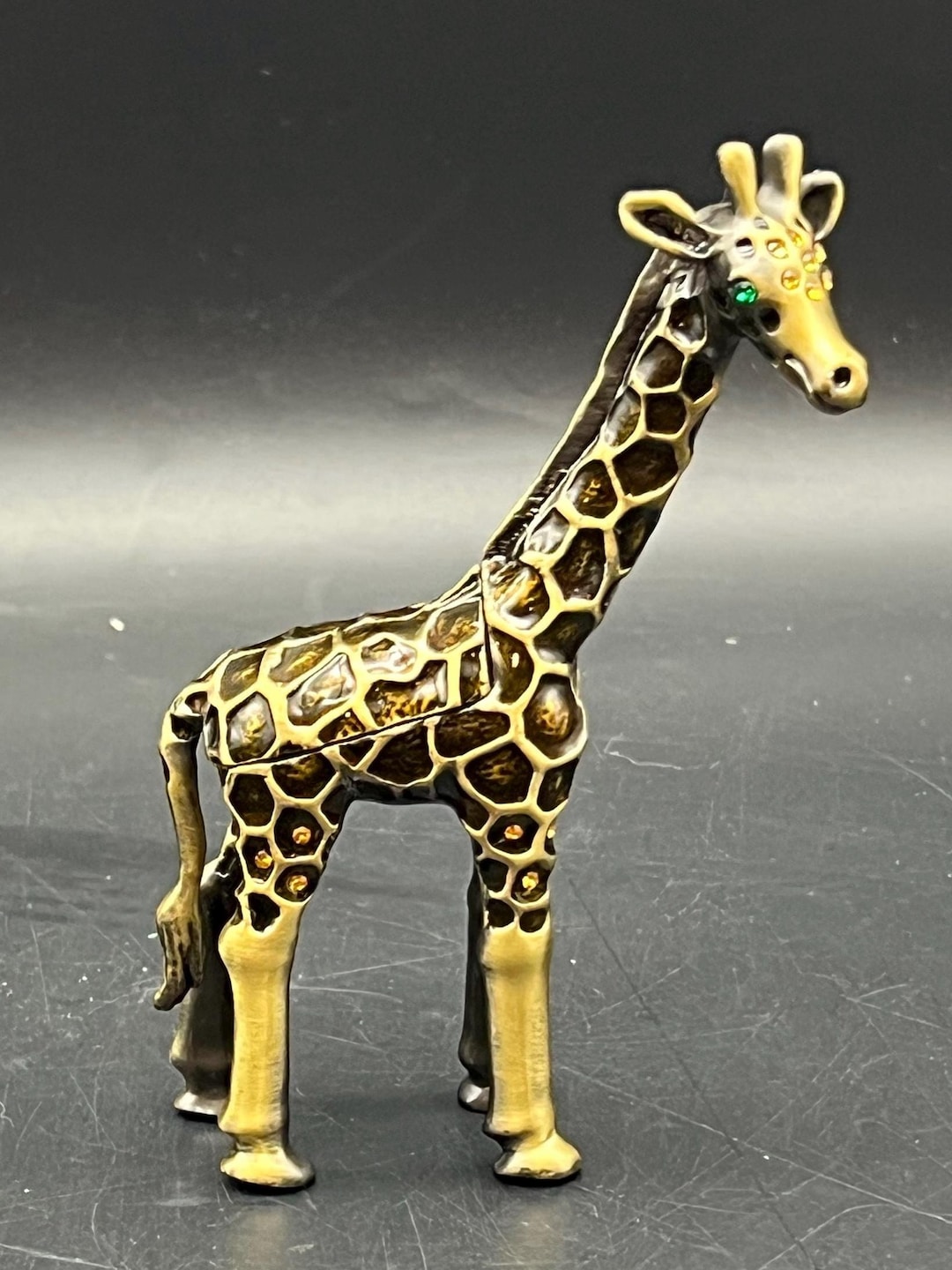 Hinged Enamel Giraffe Trinket Box Magnetic Closure Green Rhinestone ...