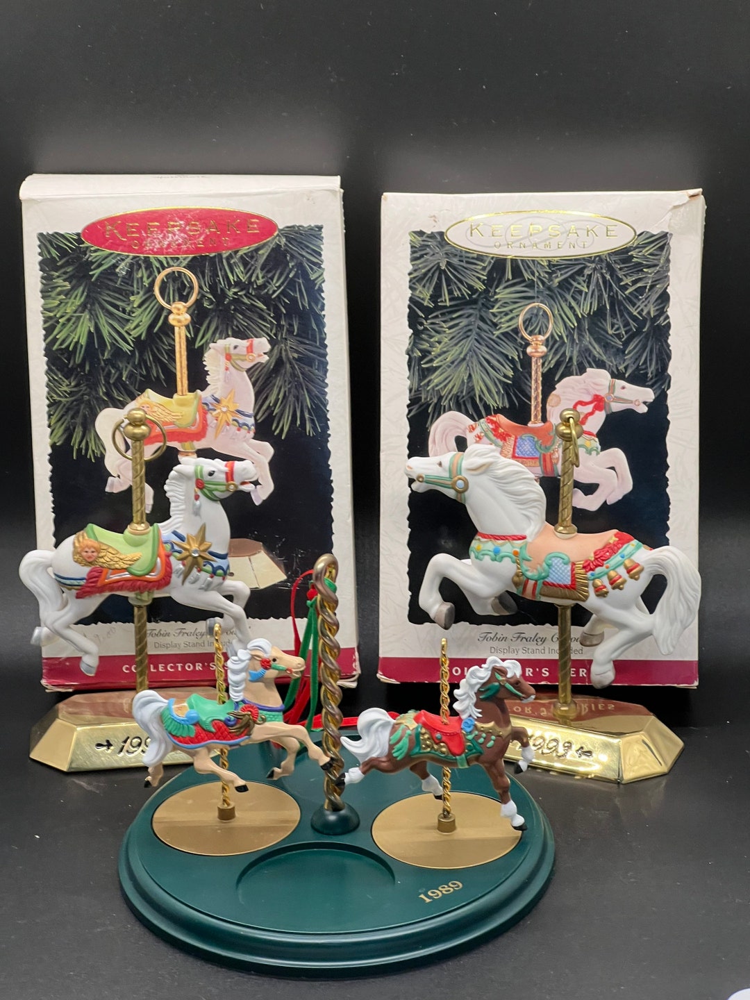 Four Carousel Hallmark Keepsake Ornaments With Stand 1993 and 1995 ...