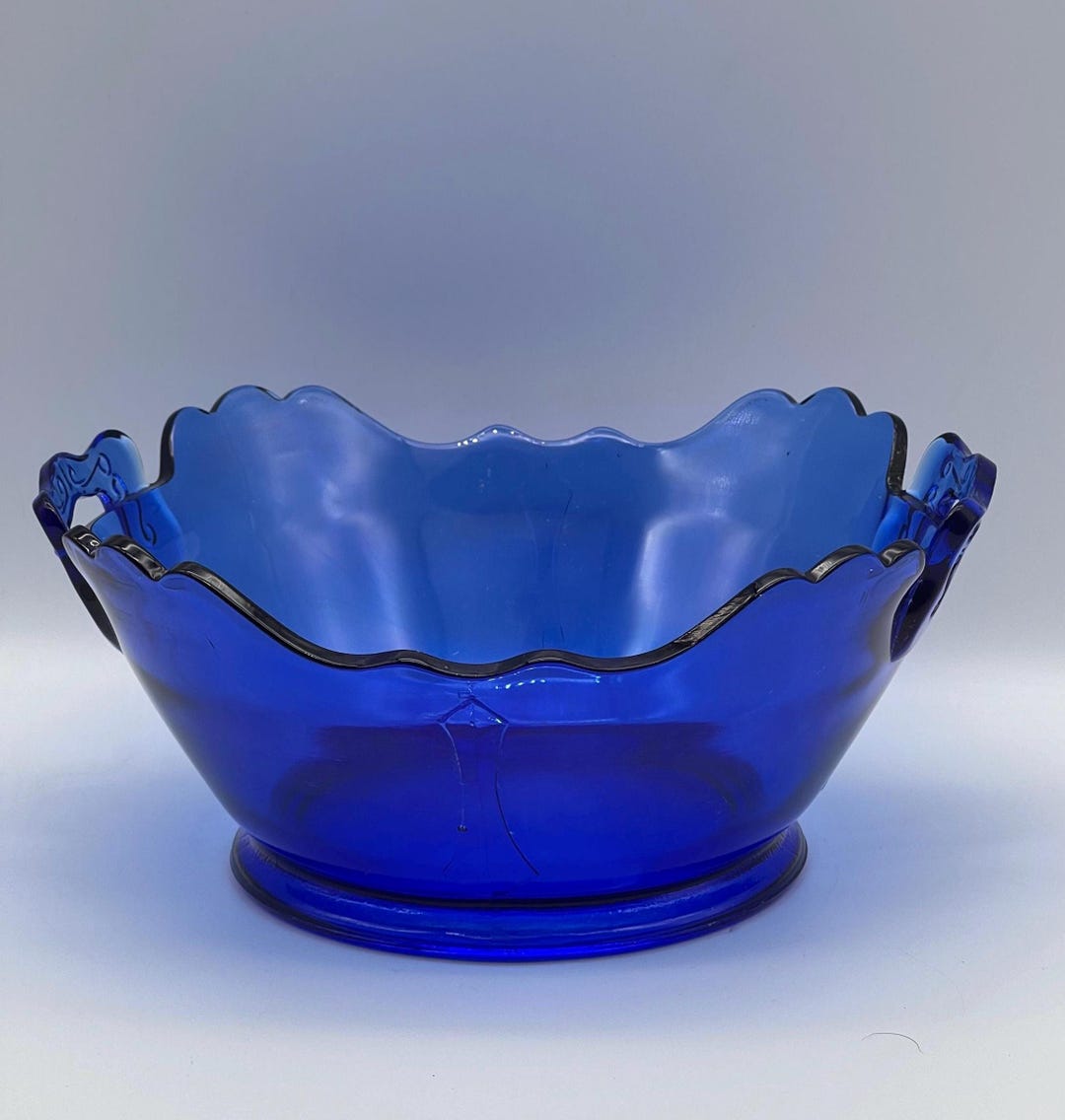 Vintage L.E. Smith, Large Cobalt Blue Glass Bowl and Server Plate ...