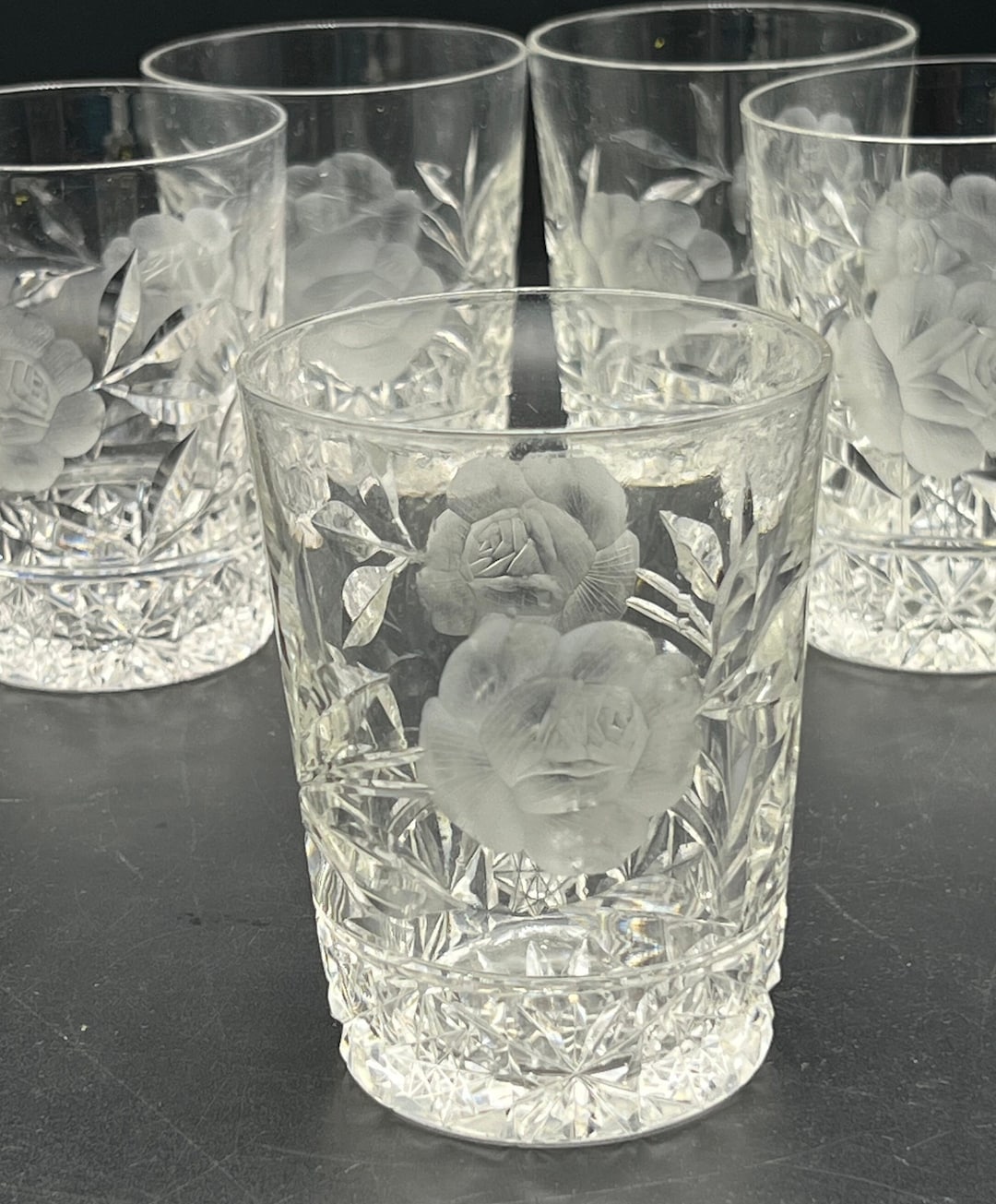 Five Sinclaire American Brilliant Glass Rose Etched and Cut Glass ...