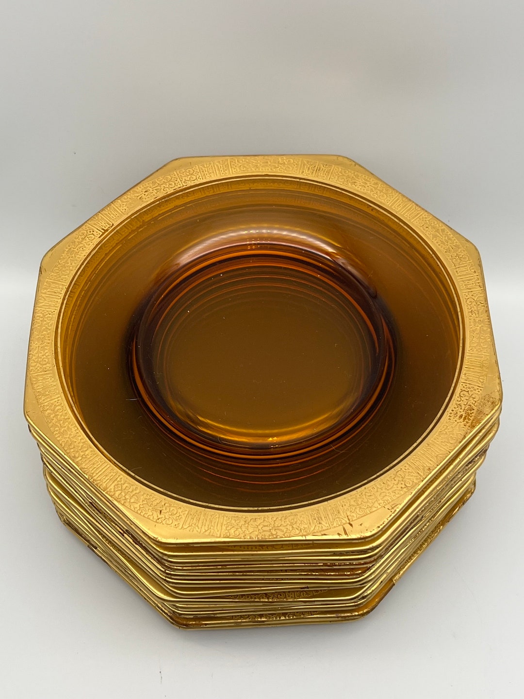 MCM Yellow Amber Gold Trim Octogan Glass 9” Plates - Set of 4 - Etsy