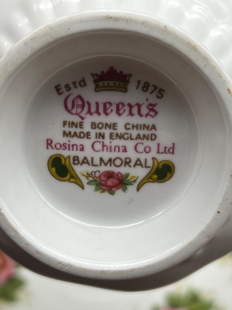 Queen's Rosina Barmoral Tea Cup Saucer White W/ Green Accent Pink Roses ...