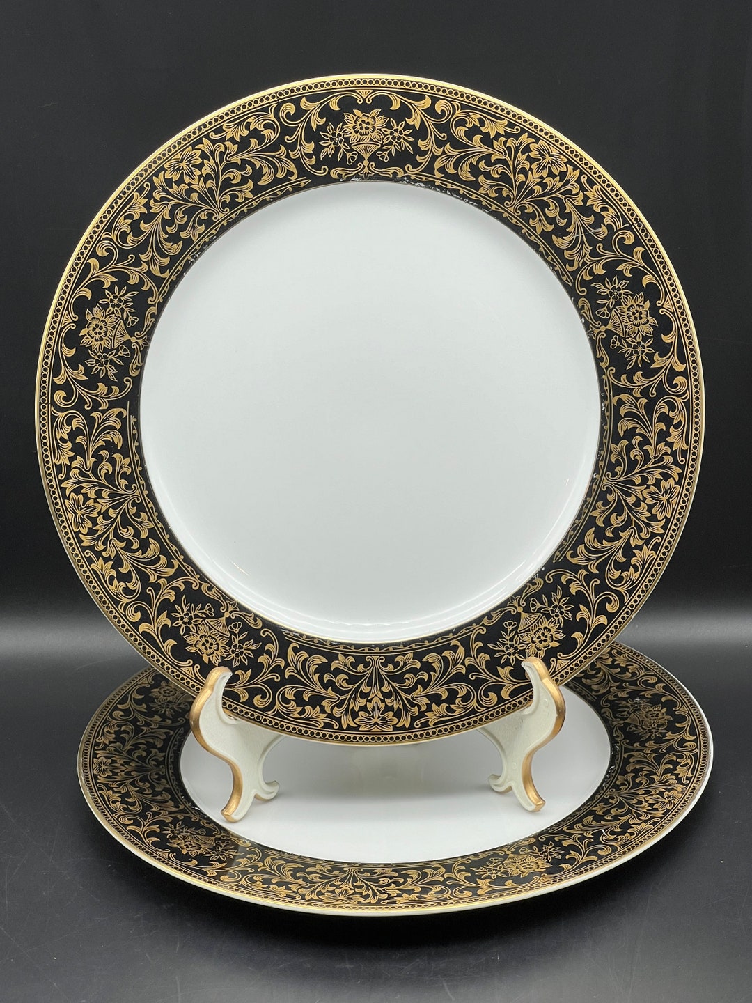 Two Royal Duchess Modern China & Table Institute Dinner Plates Black ...