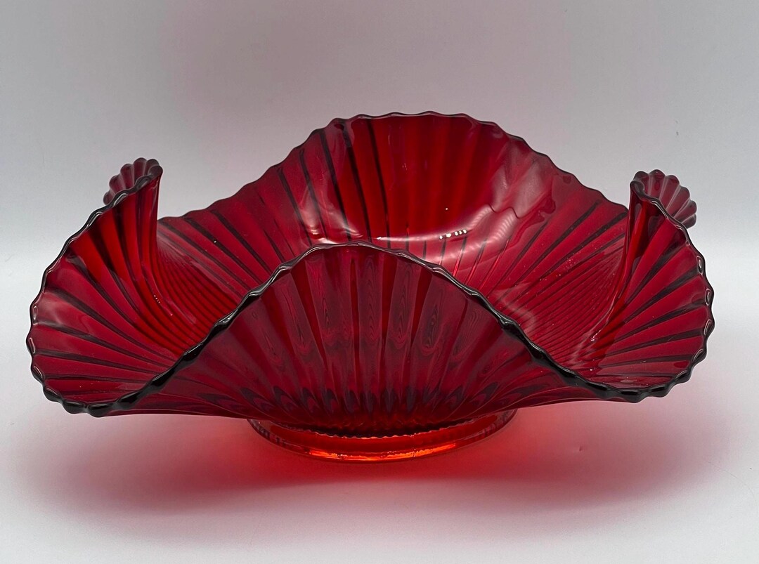 Fenton Ruby Red Amberina Glass Sheffield Flared Ruffled Bowl 3.25” X 9. ...