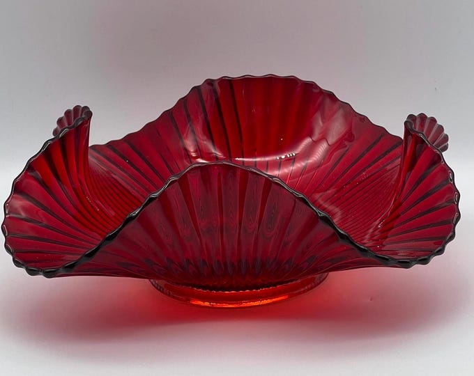 Fenton Ruby Red Amberina Glass Sheffield Flared Ruffled Bowl 3.25” X 9. ...