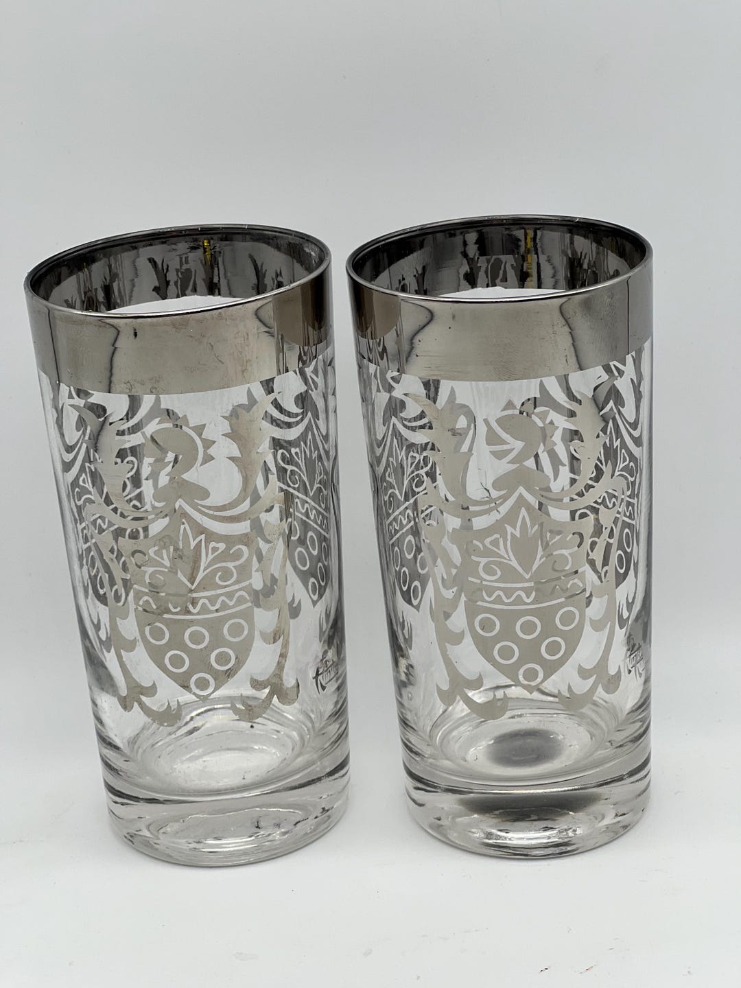 Two MCM Kimiko High Ball Glasses Silver Knight Shield Glasses 5.75” - Etsy
