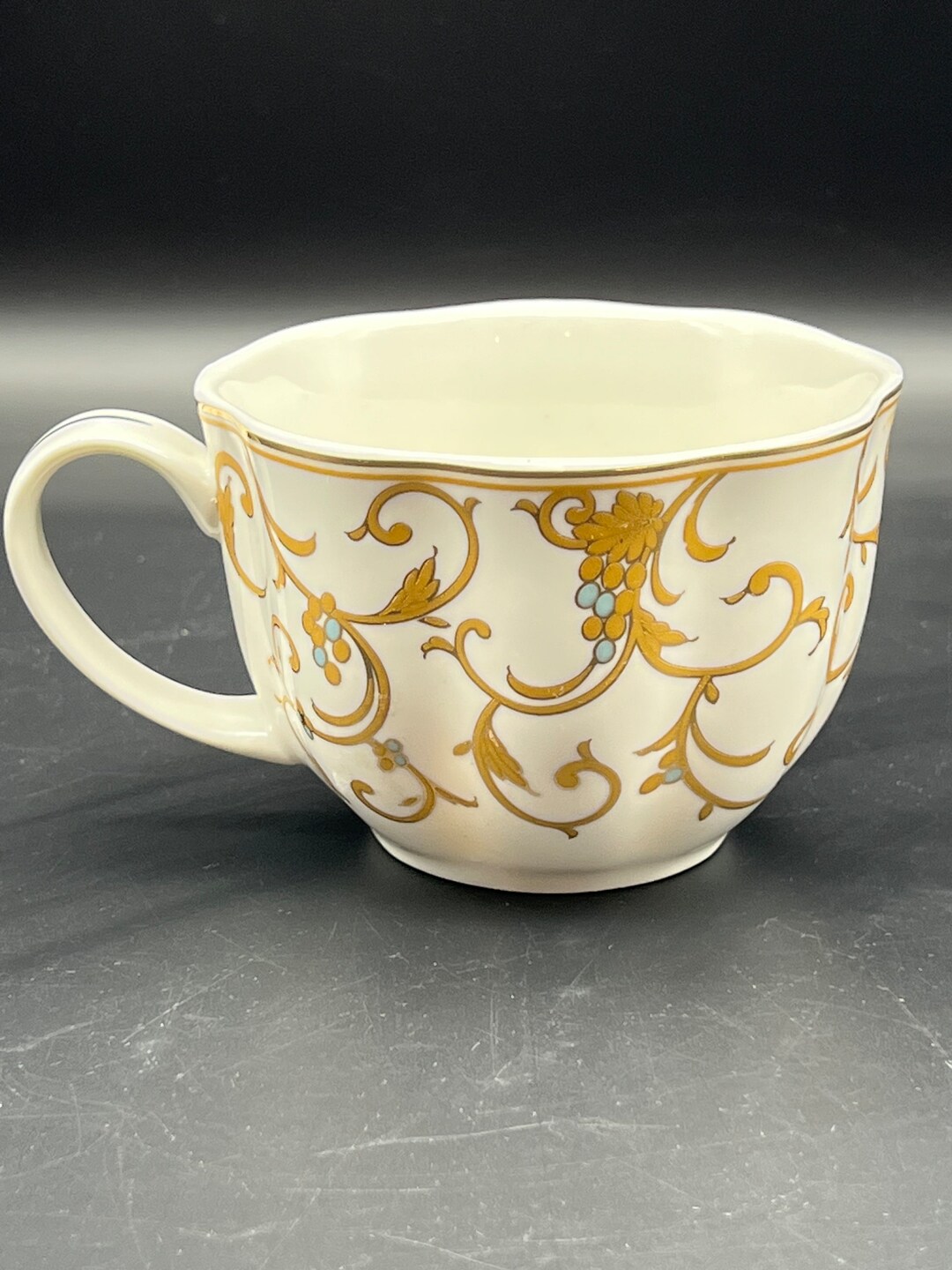 Grace's Teaware China Cup Teal Blue Grapes, Berries Vine Scroll Gold - Etsy