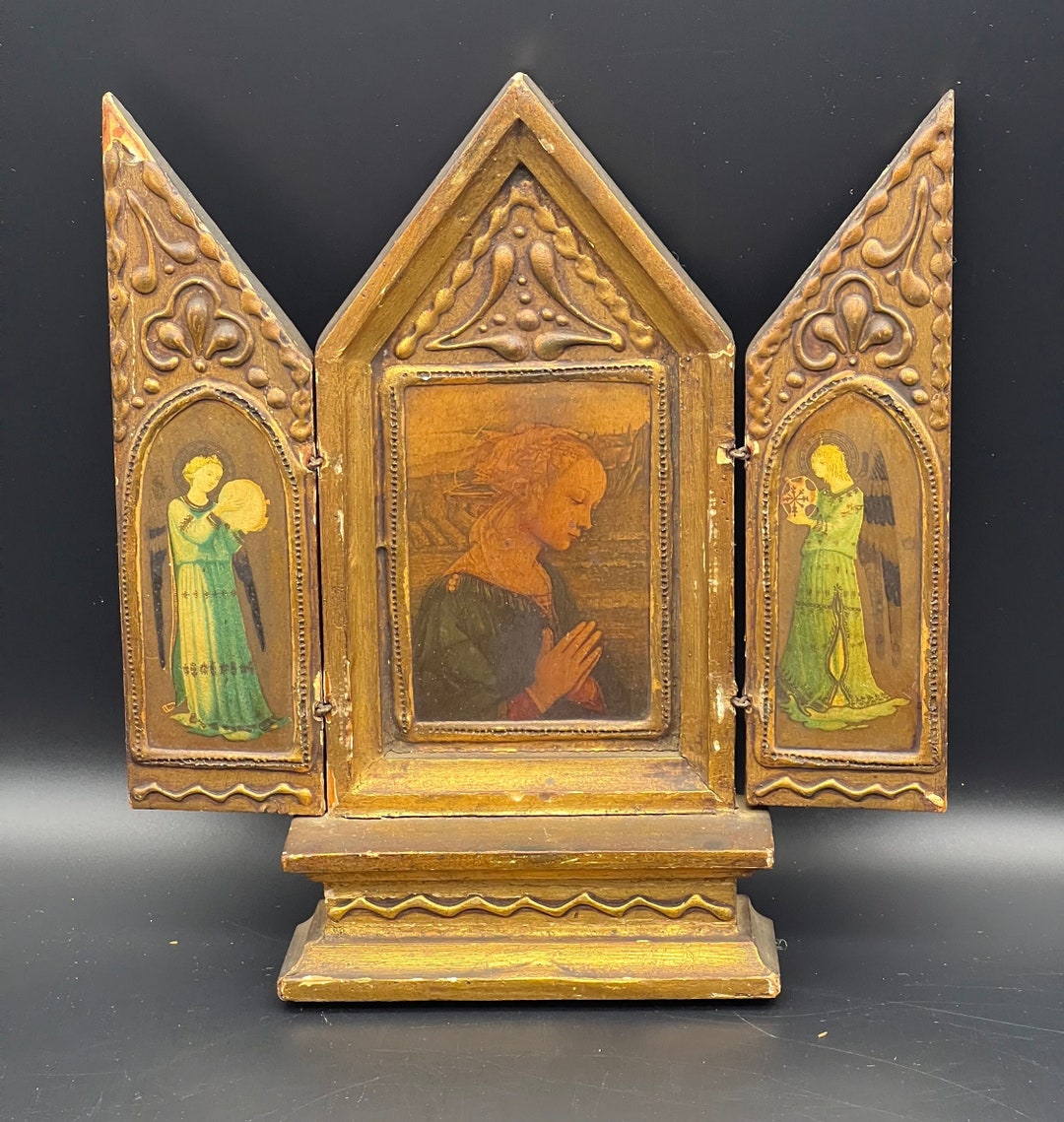 Antique Florentine Italy Triptych Praying Gold 8 X 4.5 - Etsy
