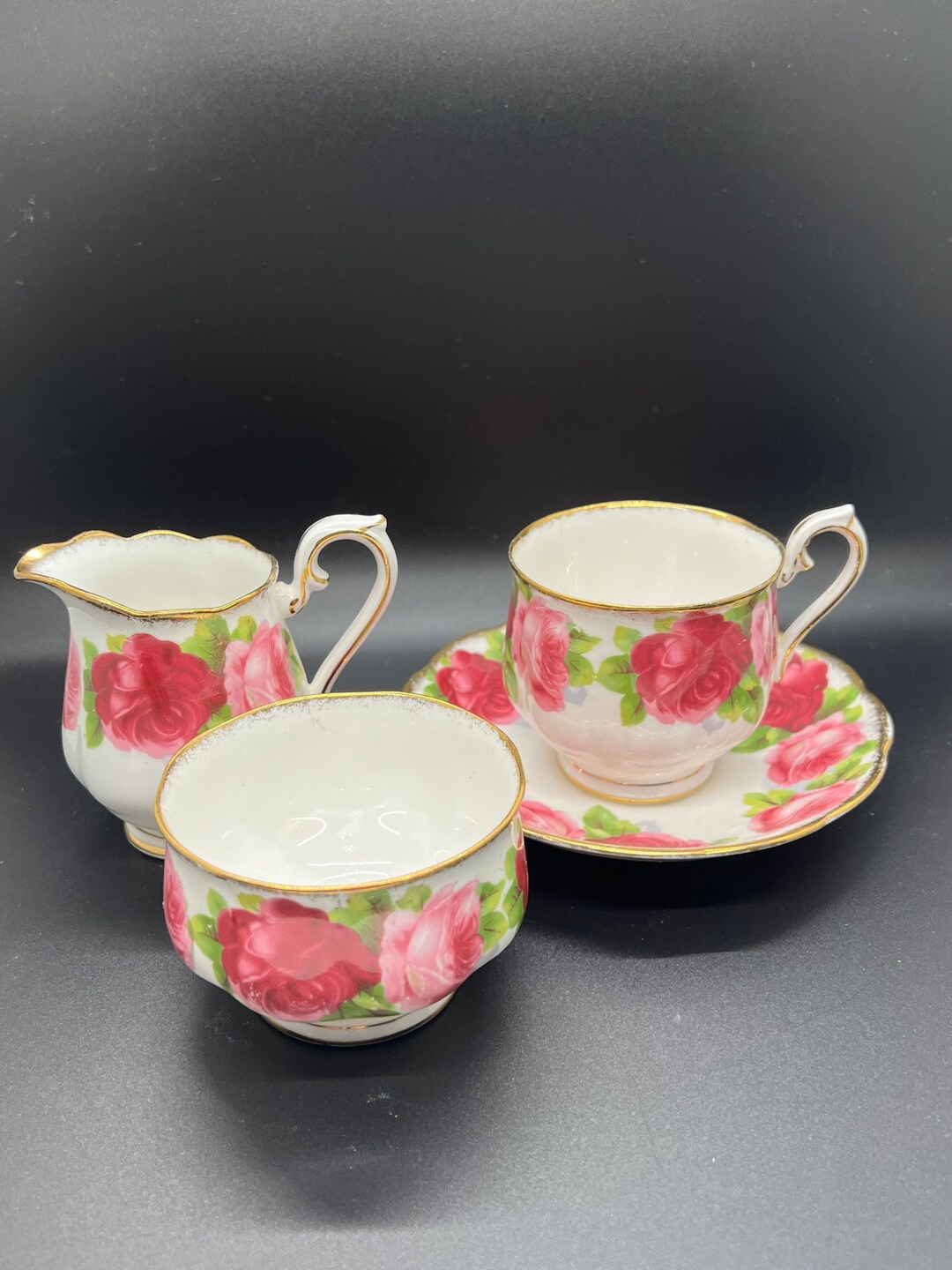 Royal Albert Old English Rose Tea Cup and Saucer, Creamer and Sugar - Etsy