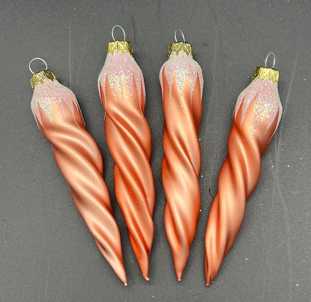 Four Vintage Pink Icicle German Satin Glass Ornaments - Set of 4 Peachy ...