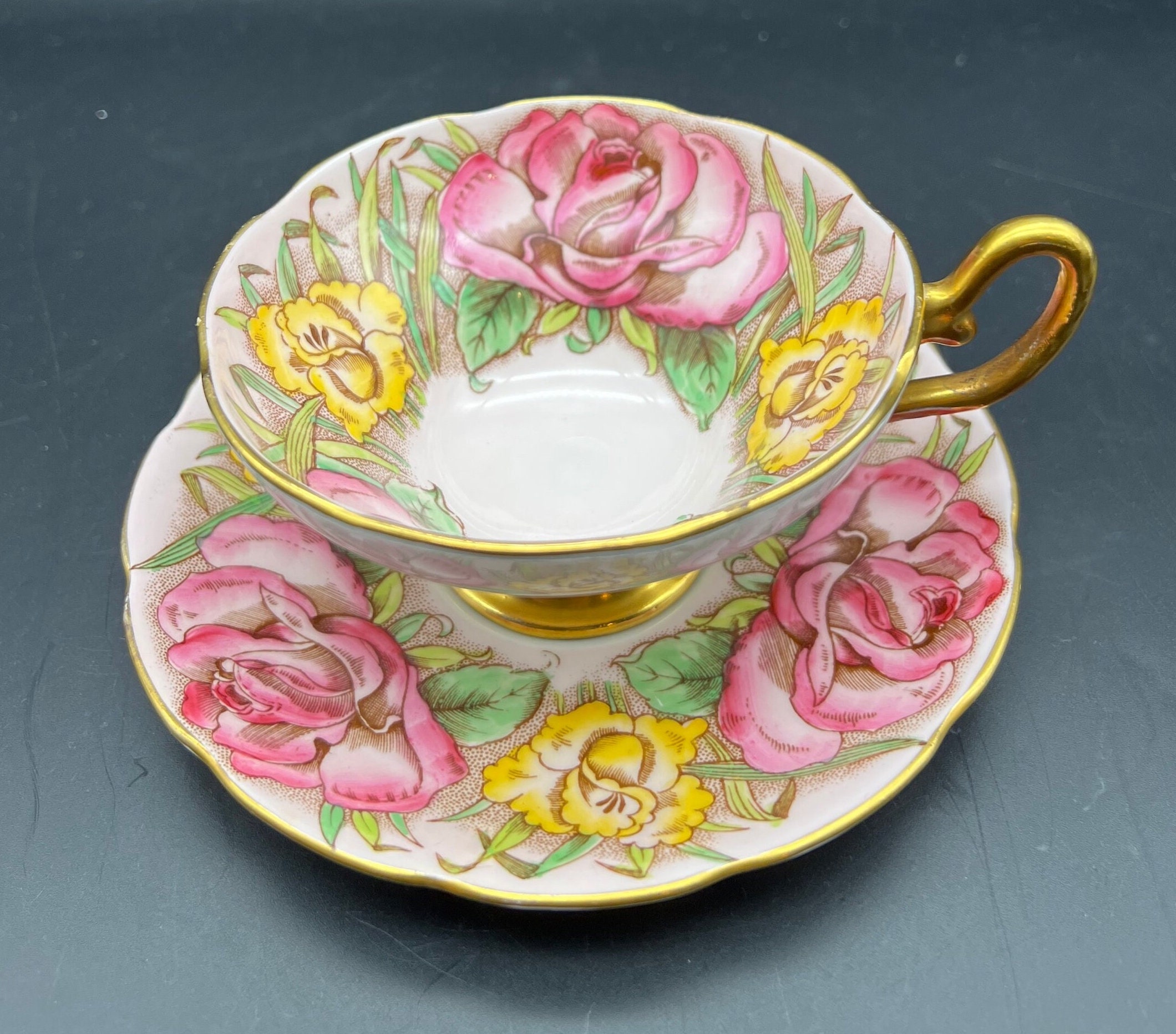 Taylor & Kent Cabbage Roses Teacup and Saucer Set Light Pink Interior ...