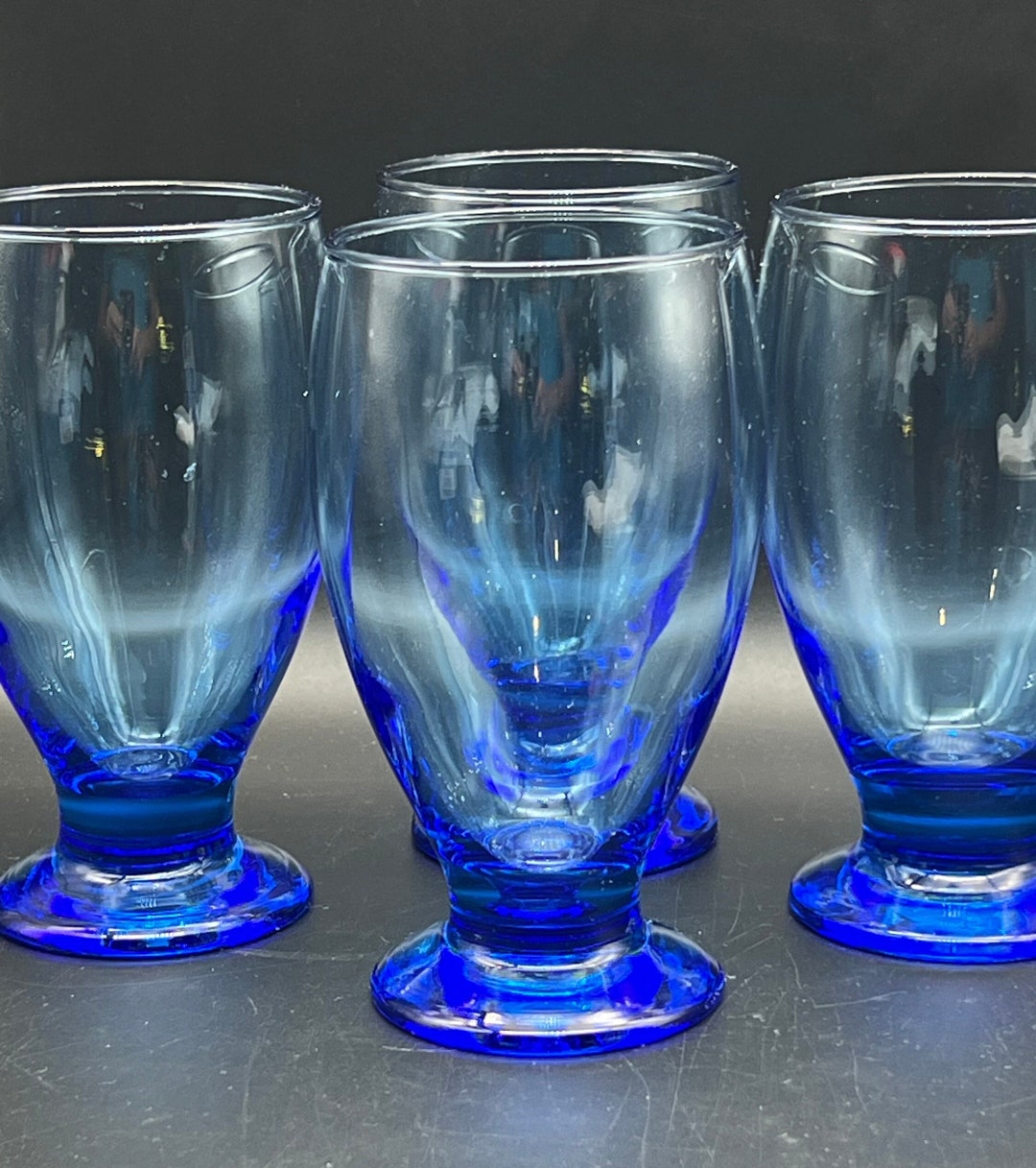 Four Cobalt Blue Footed Water Goblets 12 Oz 5.5” - Set of 4 - Etsy