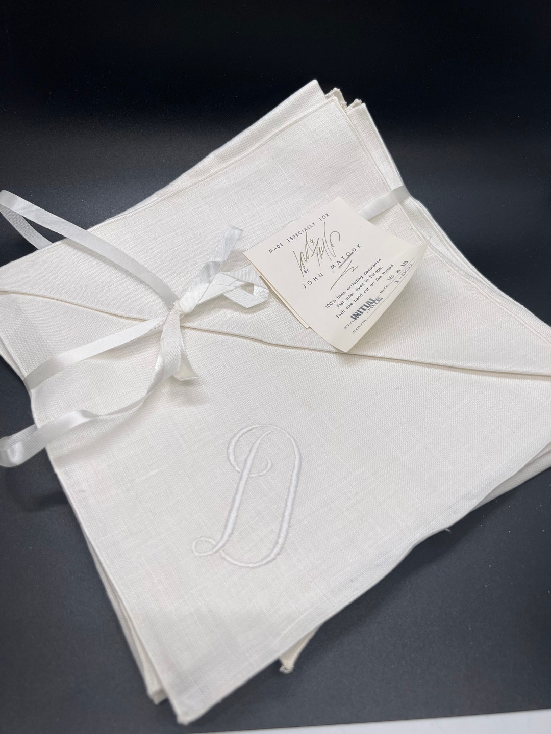 Vintage Lord & Taylor by John Matouk White Linen Napkins Initial "d" 18 ...
