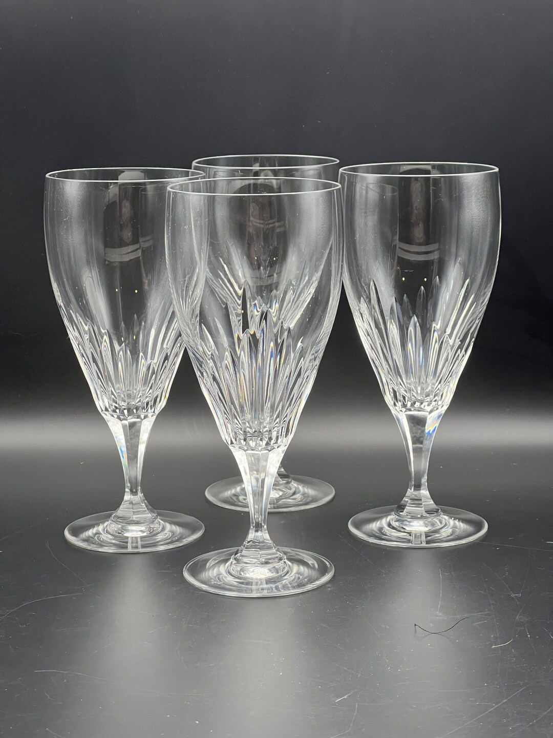 Four Mikasa Dynasty Iced Tea Glasses Goblets Vertical Cuts 8” Set of ...