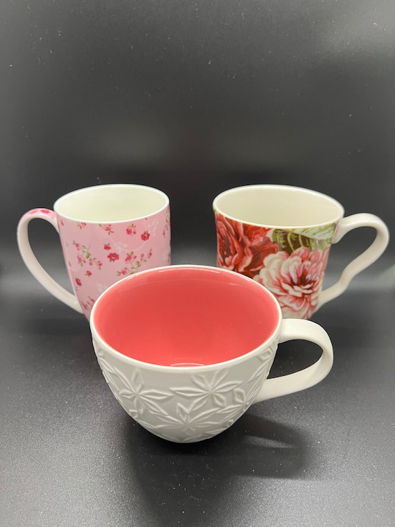 Three Mugs Pink Floral Starbucks 222 5th Heidi and ND - Etsy
