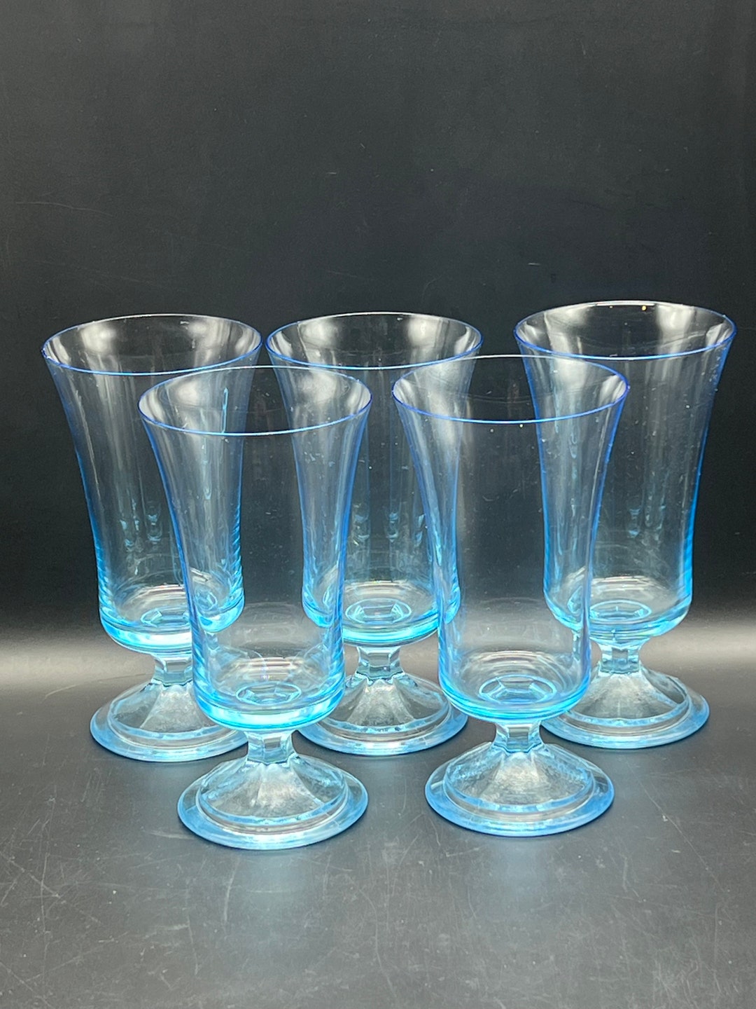 Five Fostoria Misty Blue Iced Tea Goblets Glasses Water Glasses Vintage ...