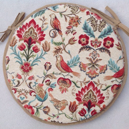 William Morris Style Red Bird Pattern Tapestry Weave Round - Etsy