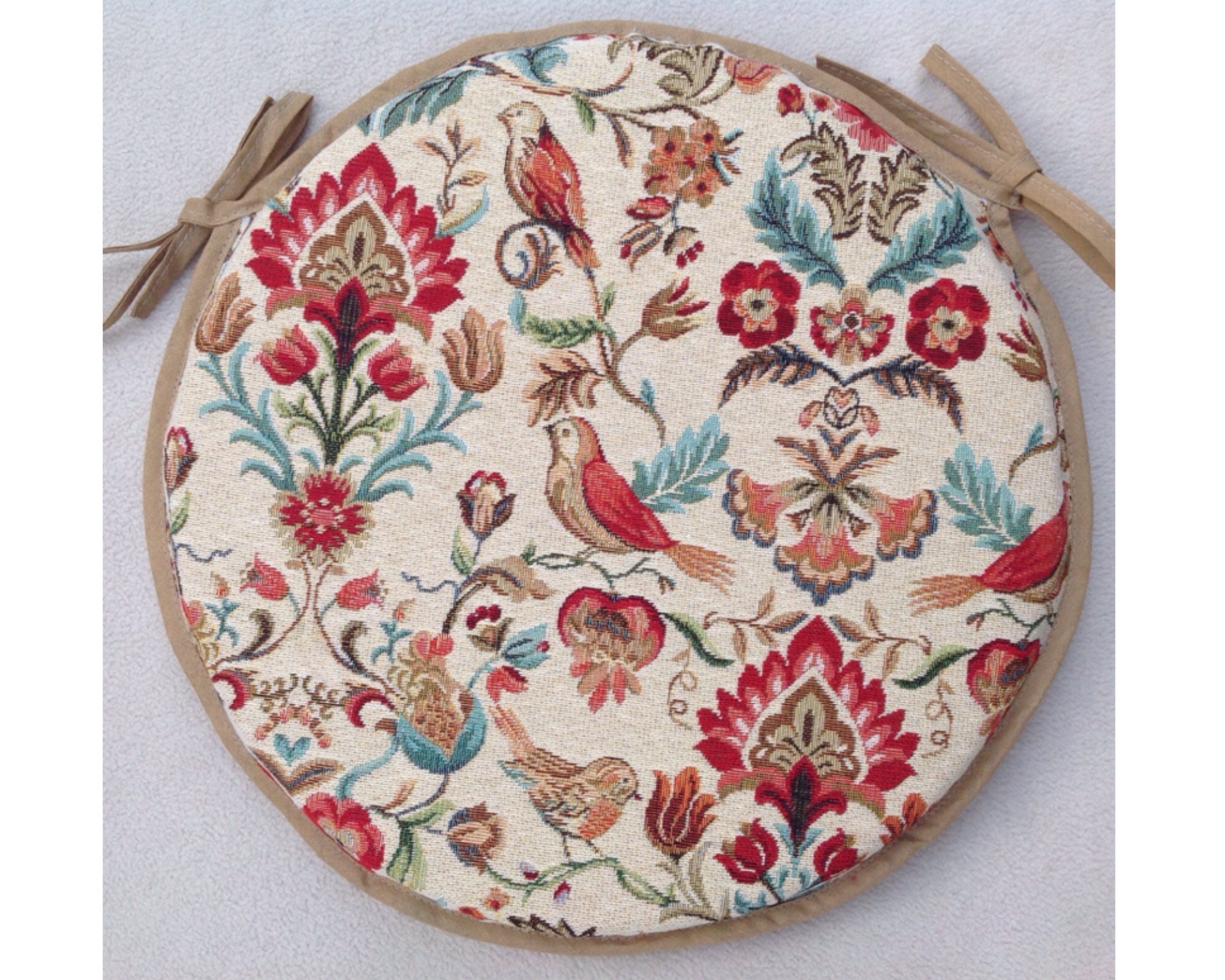 William Morris Style Red Bird Pattern Tapestry Weave Round - Etsy