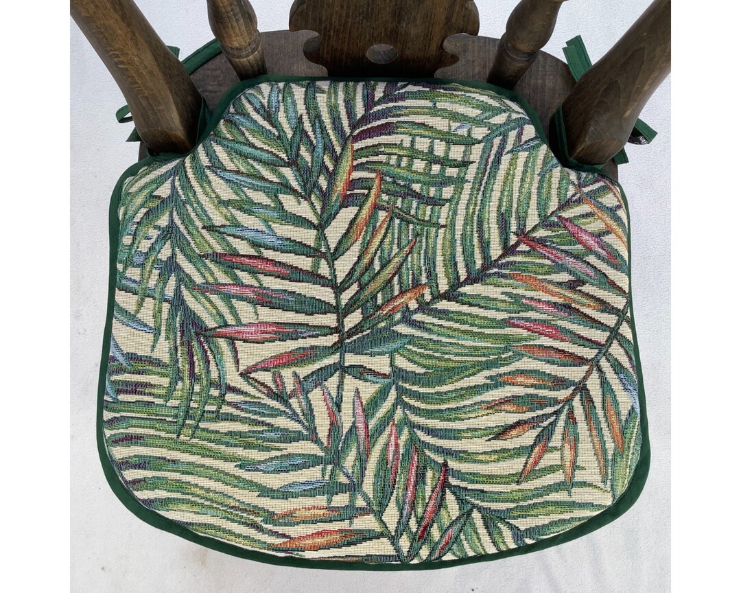 Smaller Spindle Back Shape Tropical Palm Tapestry Weave Chair Seat Pads ...