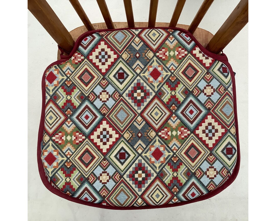 Smaller Spindle Back Aztec Pattern Tapestry Weave Chair Seat Pads (14 ...