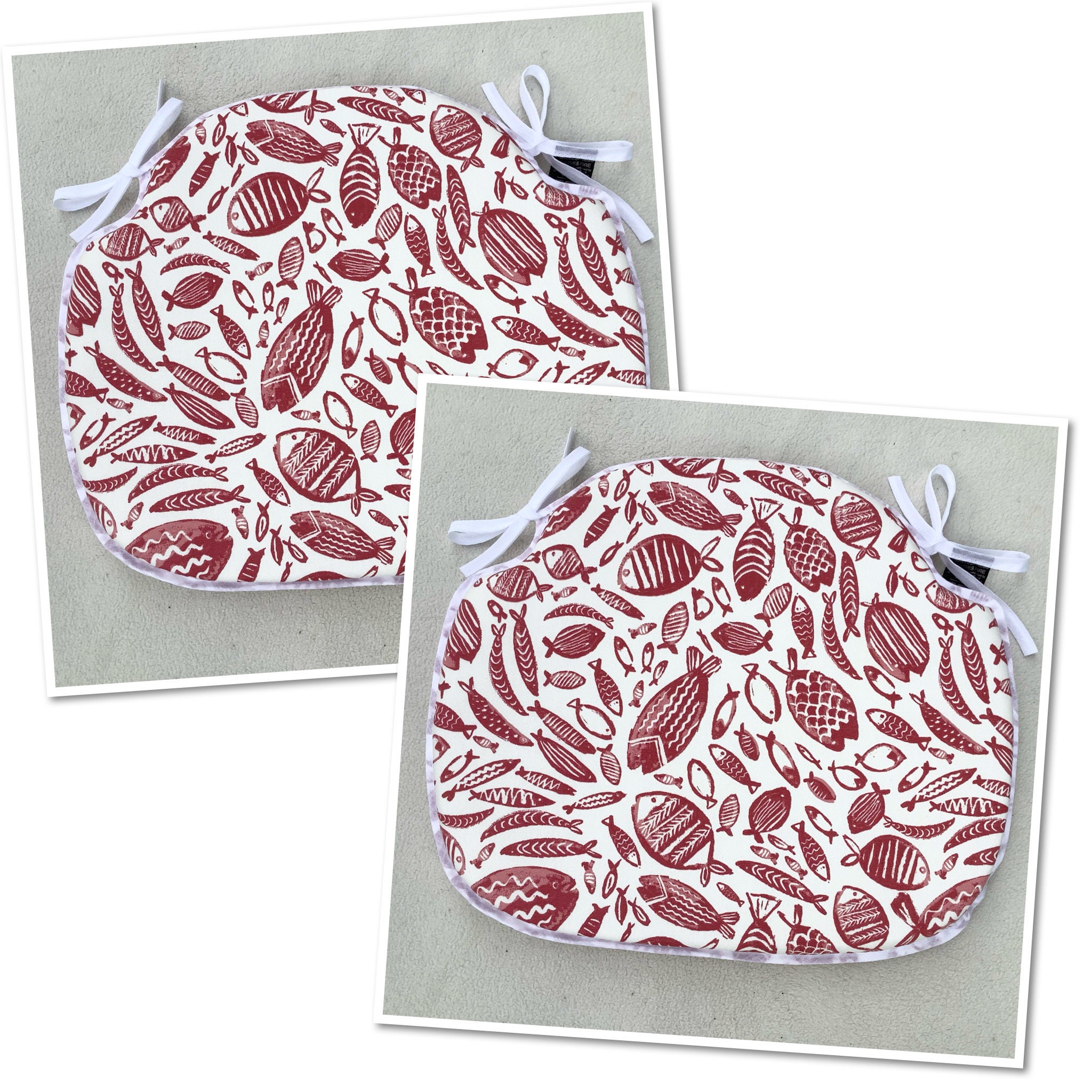 Red Ocean Fish Print Spindle Back Shape Chair Seat Pads to - Etsy UK