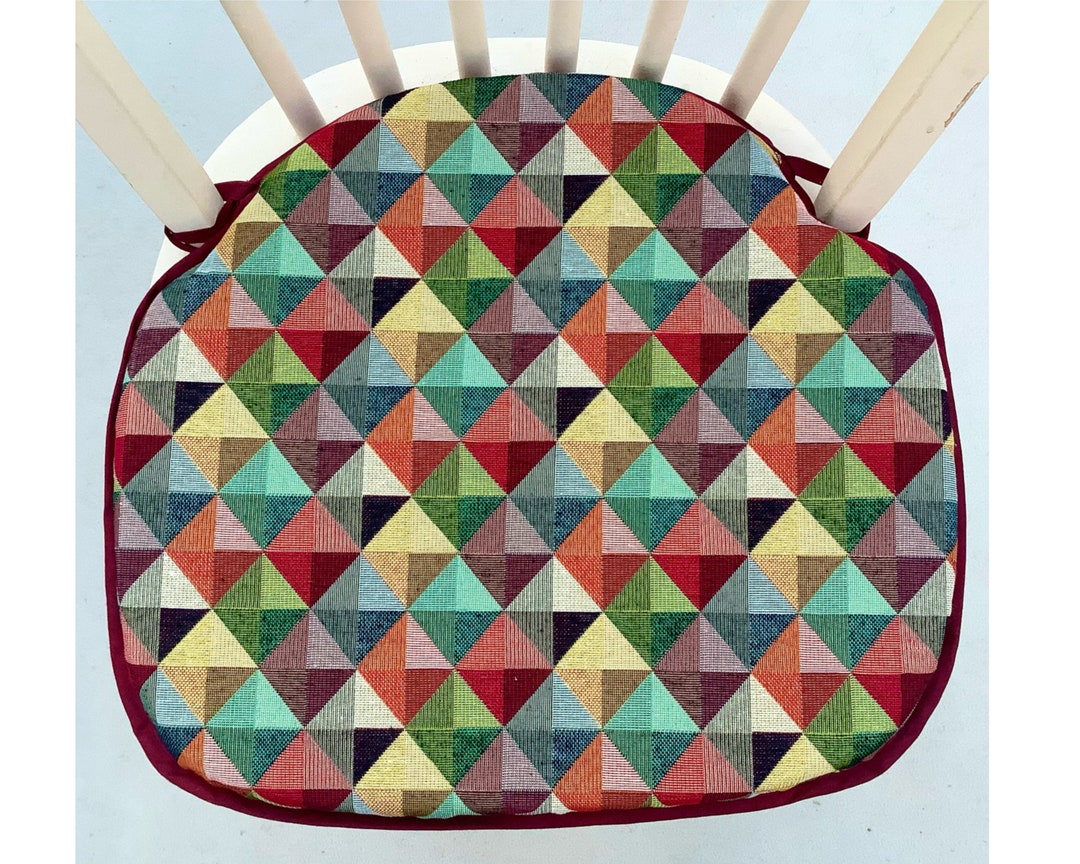 Harlequin Check Pattern Tapestry Weave Spindle Back Shape Chair Seat ...