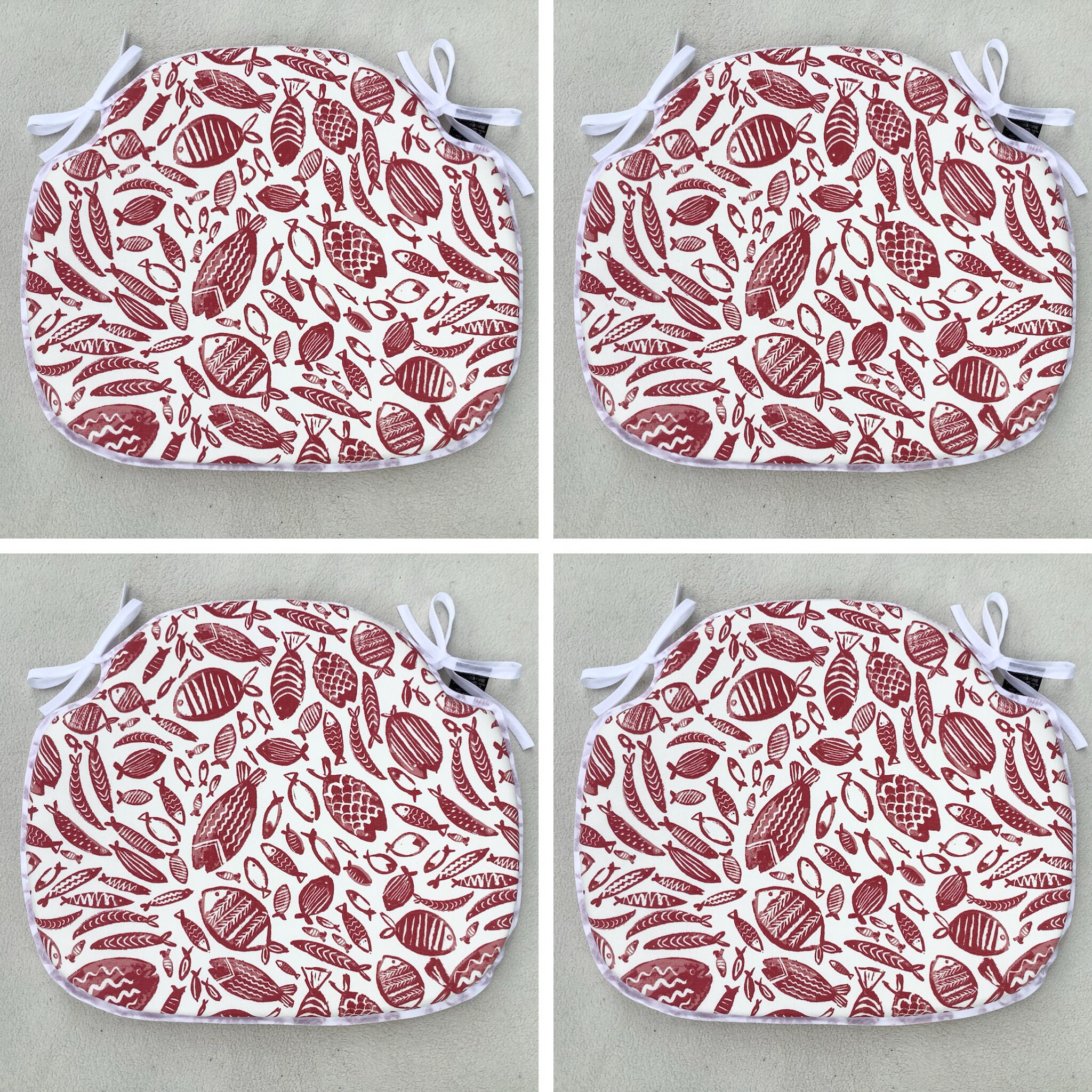 Red Ocean Fish Print Spindle Back Shape Chair Seat Pads to - Etsy UK