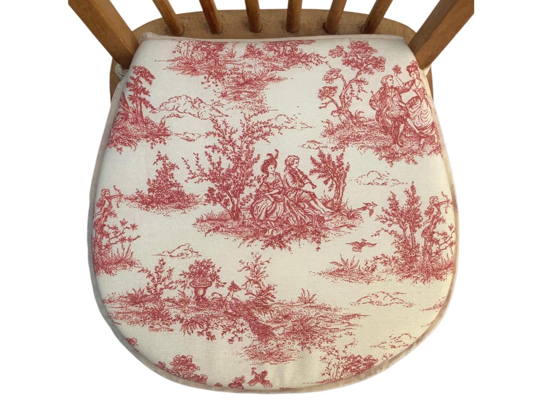 Red French Toile Pattern Chair Seat Pads, for Smaller Kitchen / Dining ...