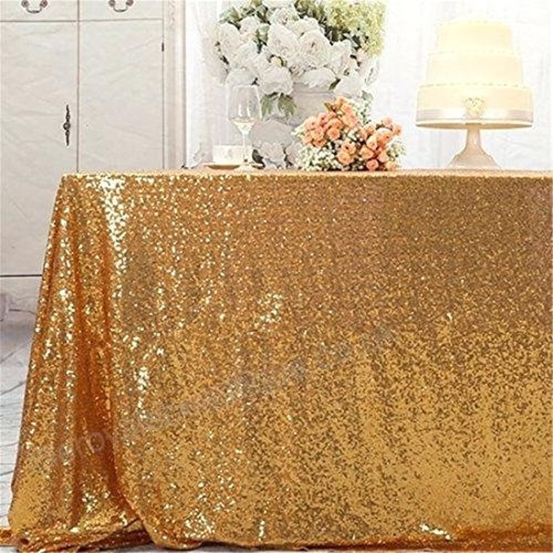 Gold Sequin Tablecloth, Glitz Gold Tablecloth, Gold Sequin Linen, Great ...