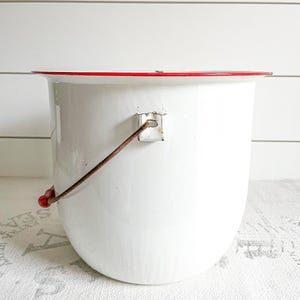 Vintage White Enamel Slop Bucket; White & Red Waste Pail; Enamelware ...