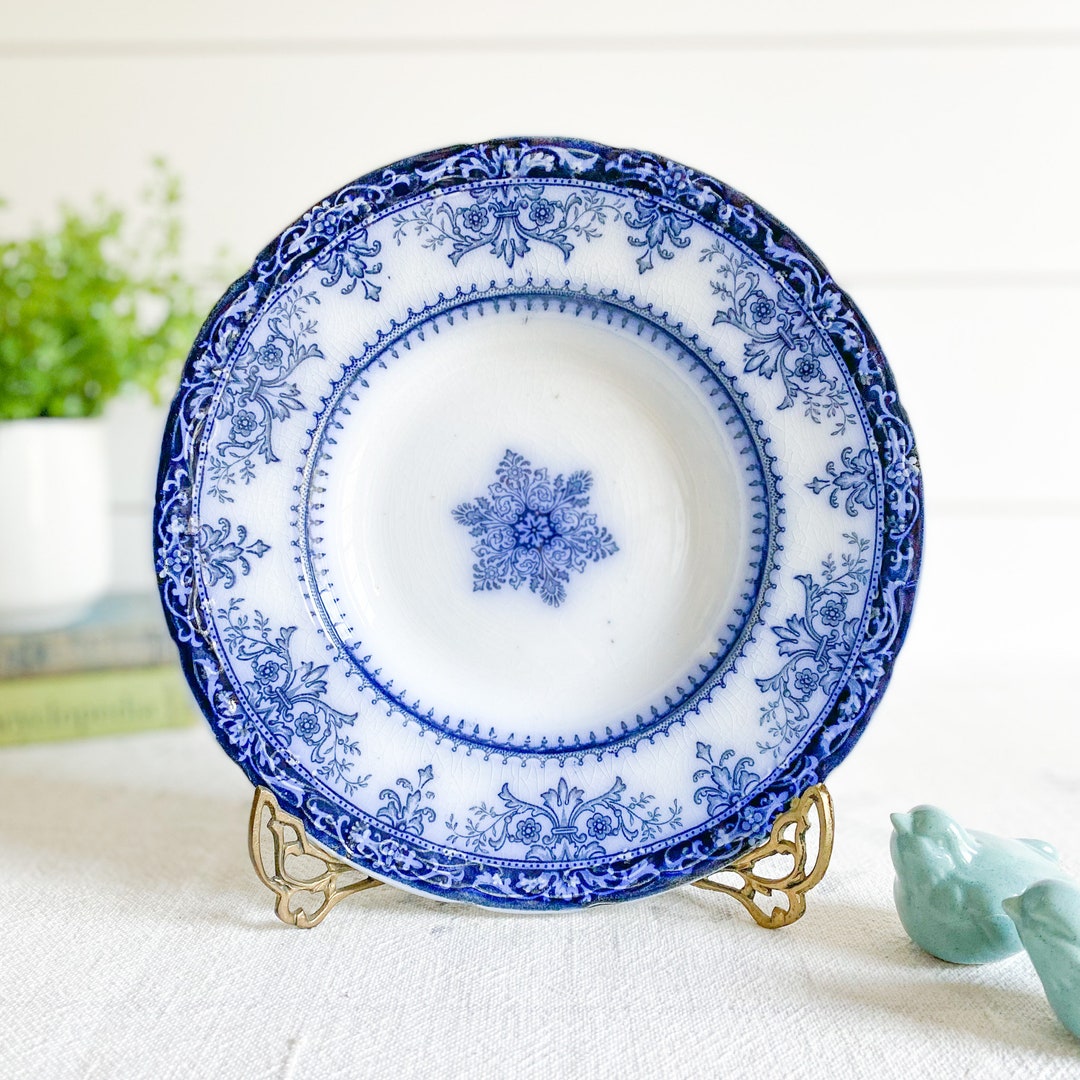 Antique Flow Blue Soup Bowl - "leicester"; 9" Blue Transferware Flat ...