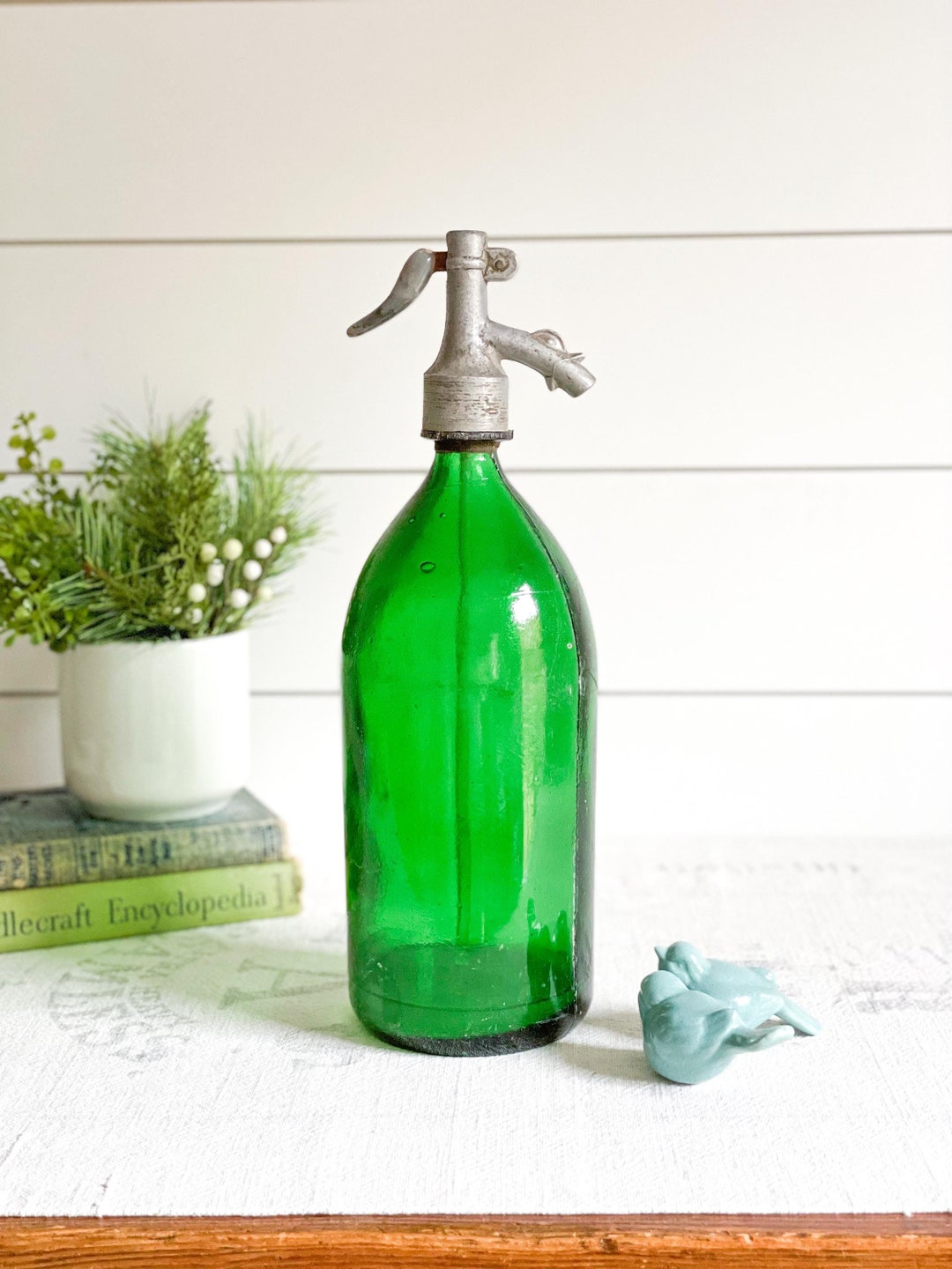 Vintage Green Glass Seltzer Bottle; Carbonated Beverage Siphon; Tonic ...